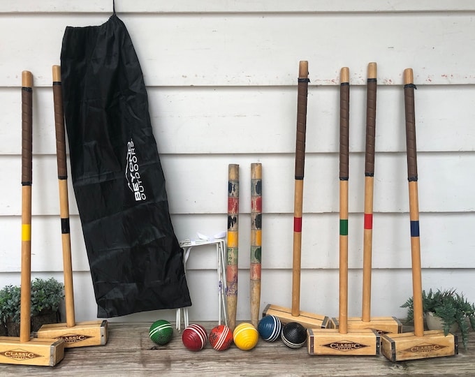 6 Player Croquet Set 36" LONG Square Mallets Bag Wood Balls Complete ...