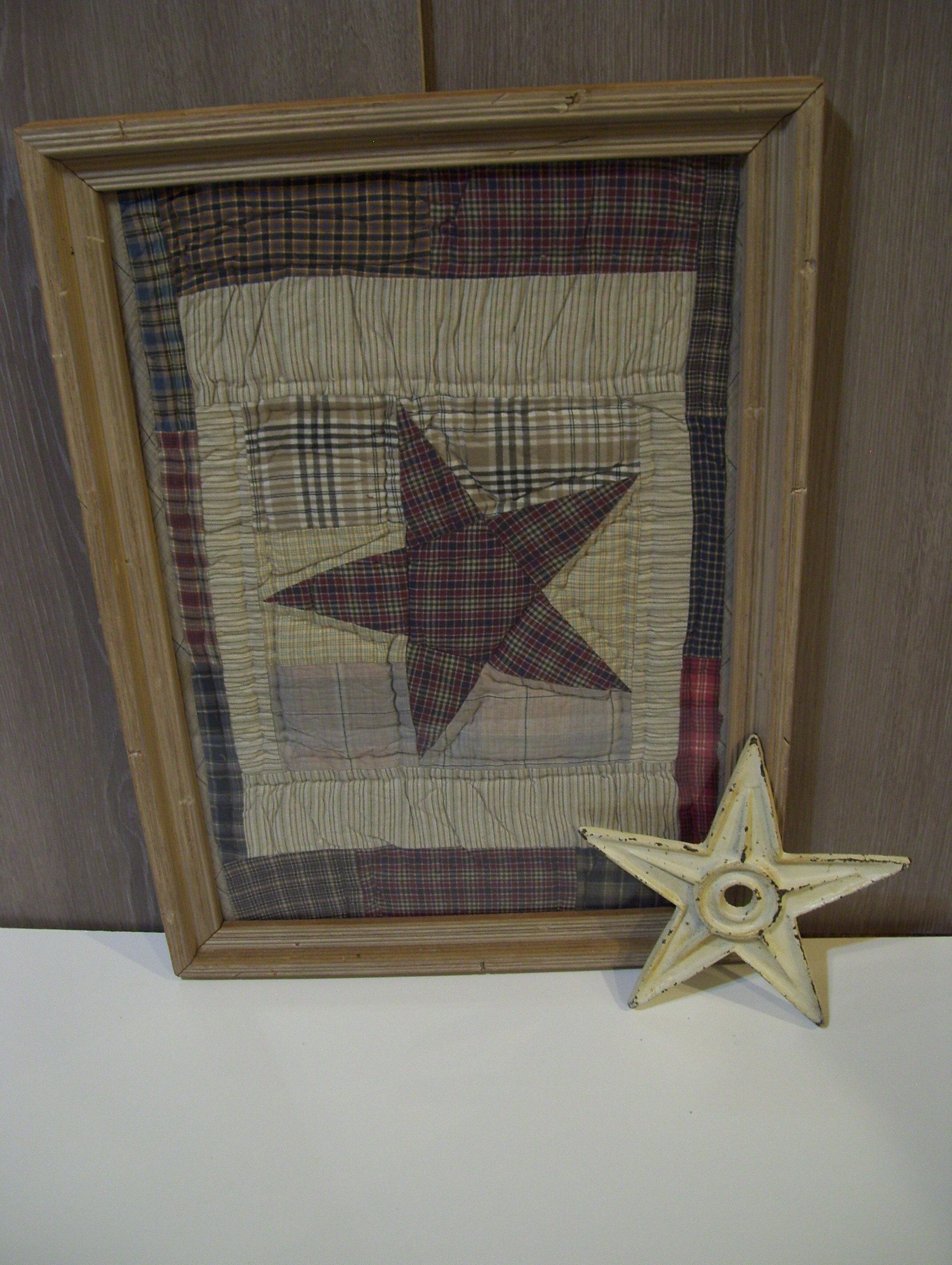 Star Quilt Folk Art Print Framed Calico Fabric Barn Wood Frame | Etsy