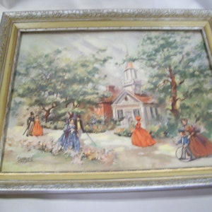 1961 Florence Kroger Victorian Print Strolling Couples Church ...