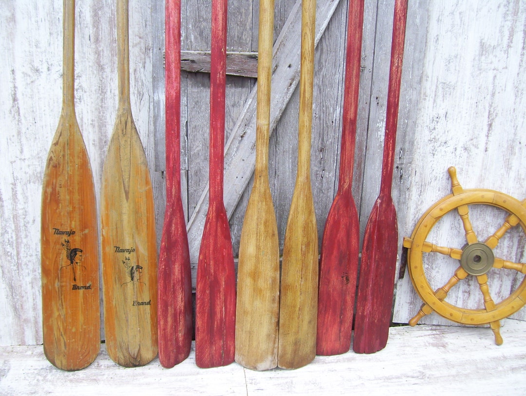 2 Vintage Boat Oars Feather Brand Red Painted 70" OR 2 Navajo Canoe ...