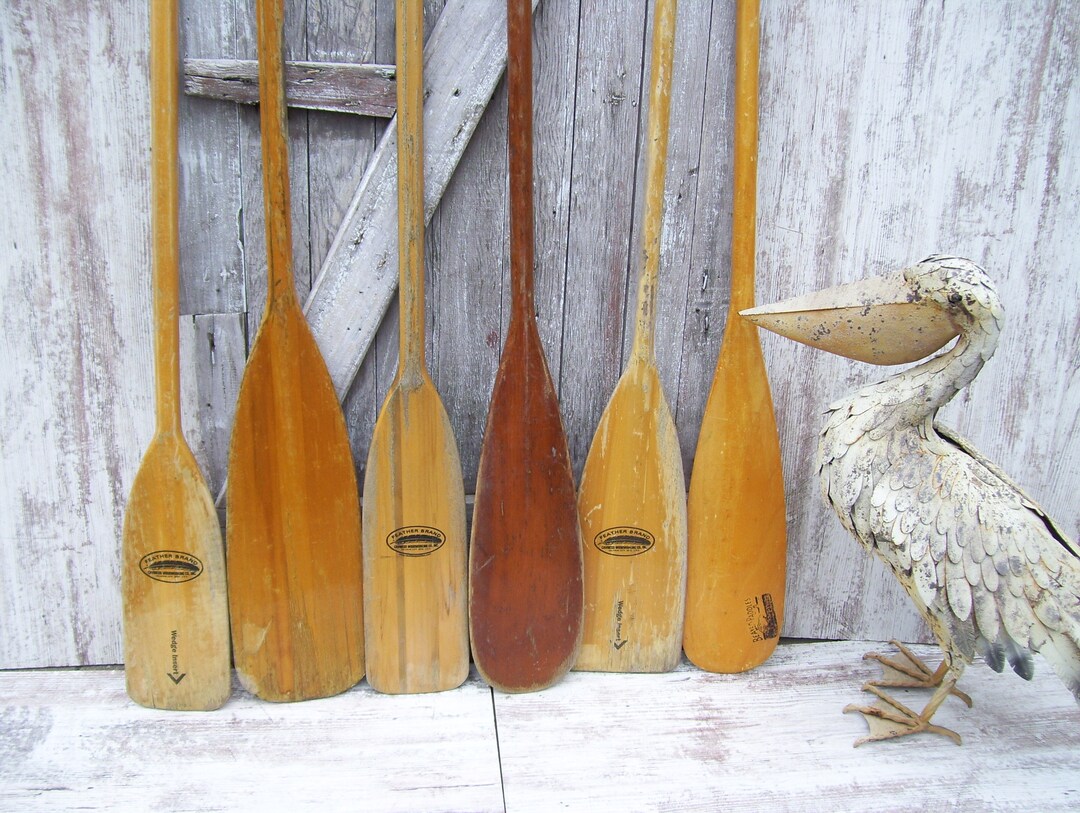 Vintage Wooden Canoe Paddle Feather Brand Wedge Insert Beaver Paddles ...