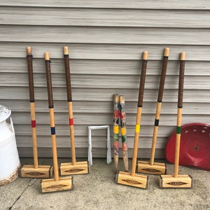 6 Player Croquet Set 36 LONG Square Mallets Bag Wood Balls Complete Set ...