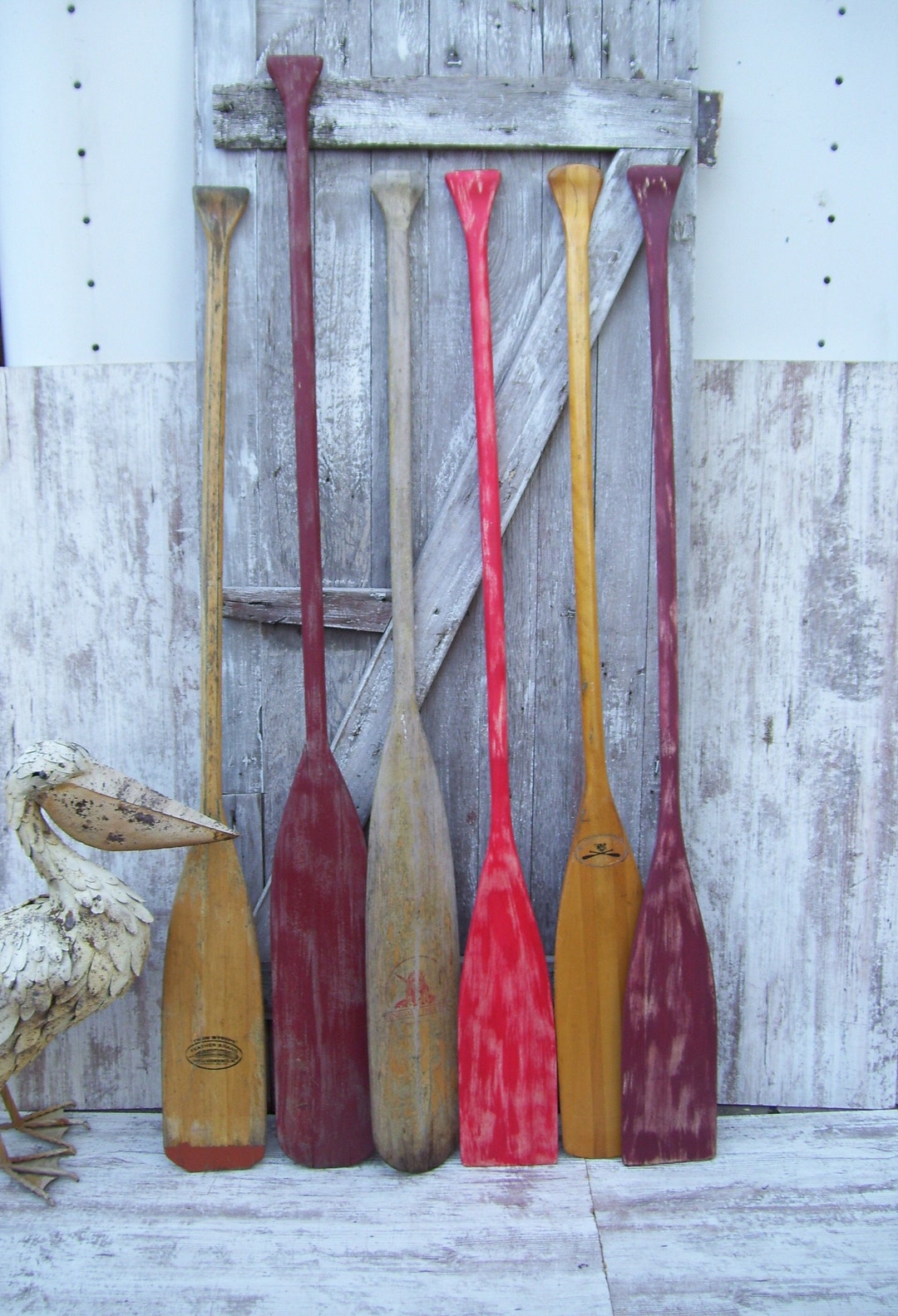 Vintage Wooden Oars Feather Brand Painted Wood Boat Oars Renegade Canoe ...