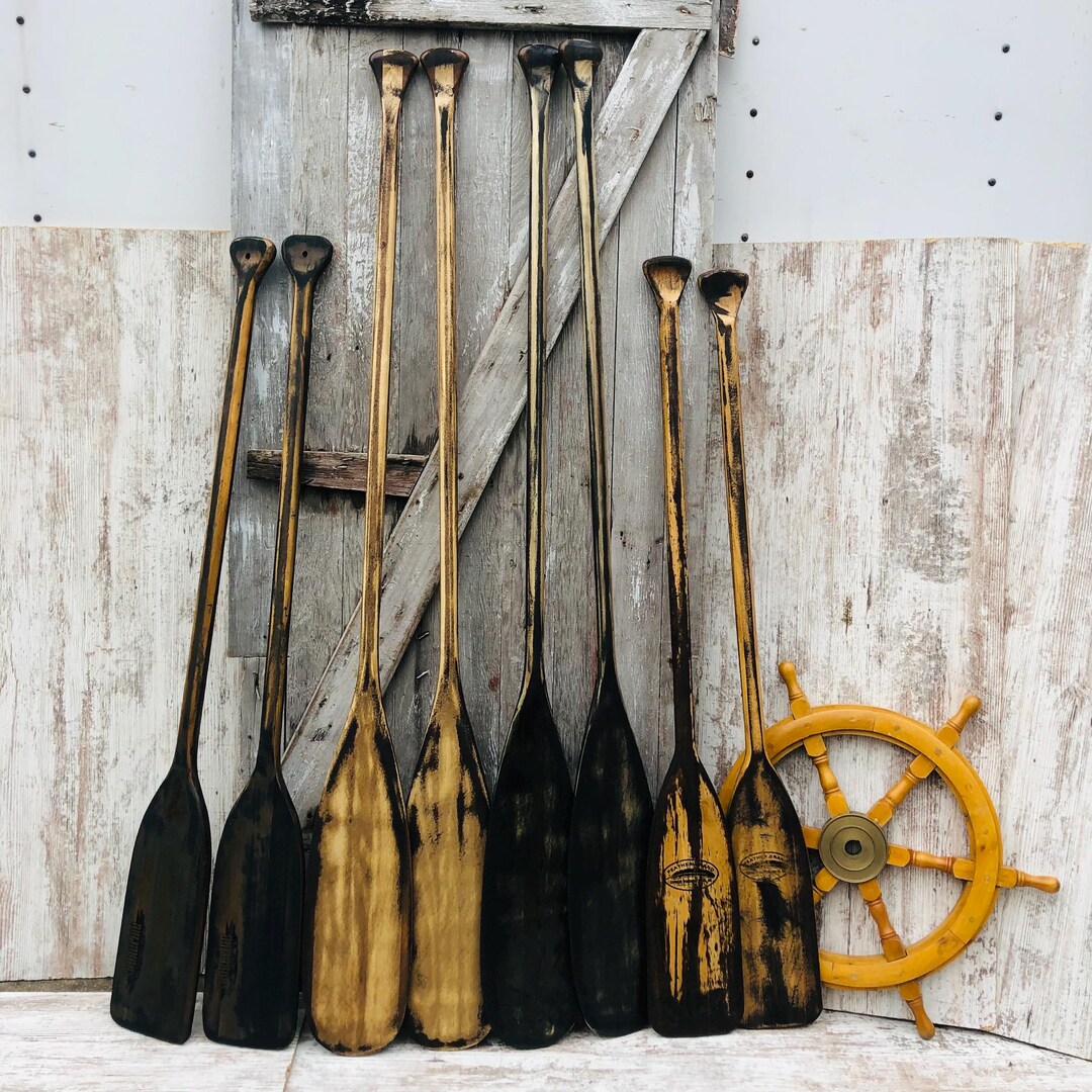 2 Vintage Feather Brand Wood Canoe Paddles Walnut Stained 60" OR Black ...
