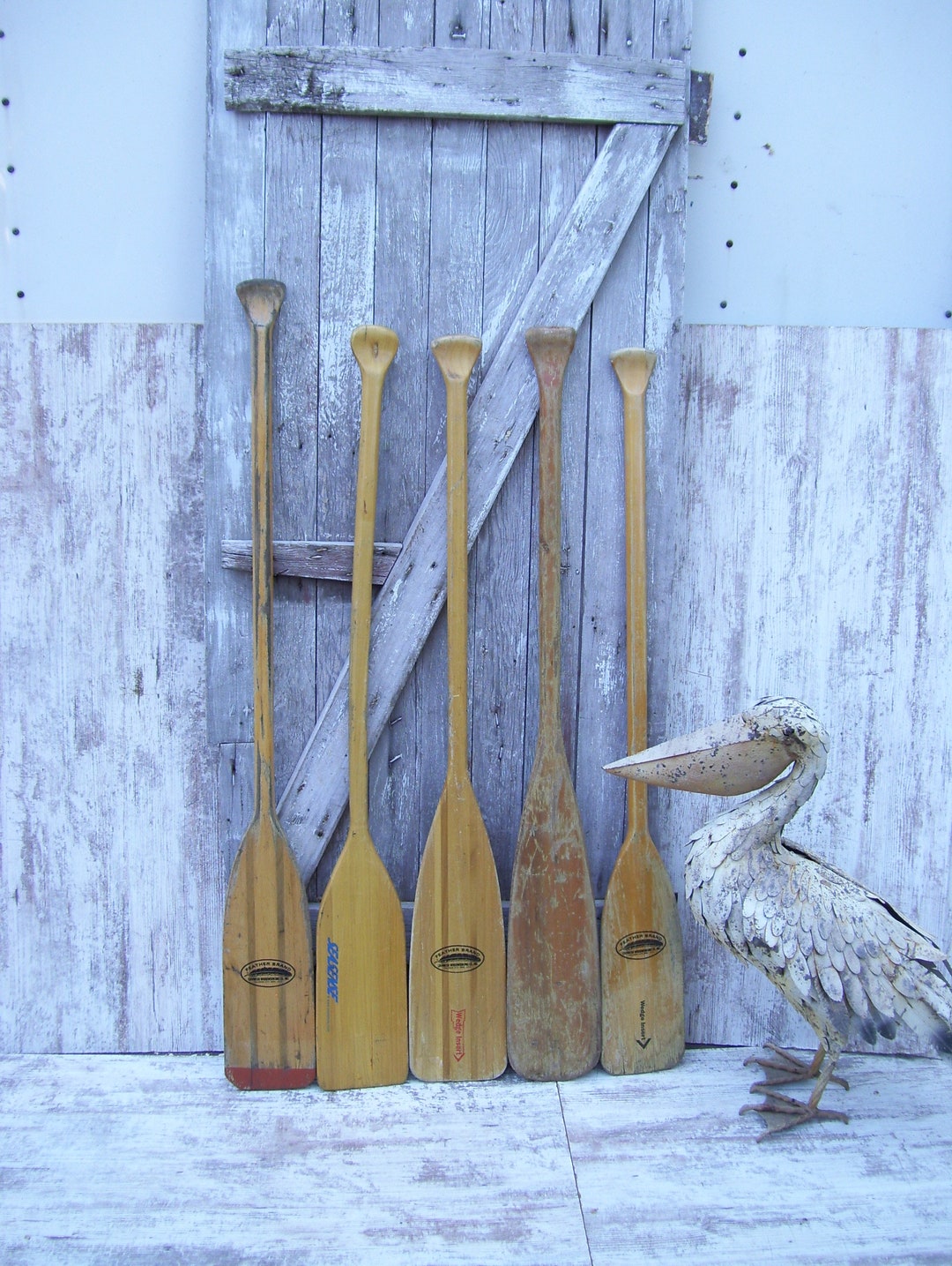 Vintage Wooden Canoe Paddle Feather Brand Wedge Insert Seasense Boat ...