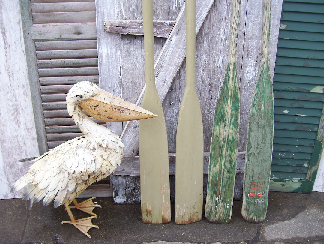 Pair Vintage Wooden Boat Oars Sage Green OR 89 LONG Green Weathered ...