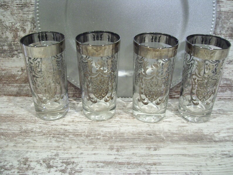 4 Kimiko Glassware Silver Platinum Knights Shield Highball Tom - Etsy