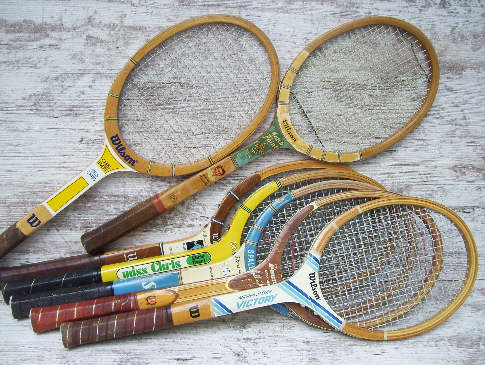 Wood Tennis Racket Wilson Billie Jean King Miss Chris Evert Maureen ...