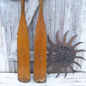 2 Vintage Walnut Feather Brand Oars 74" OR 83" Smokers Brand Weathered ...