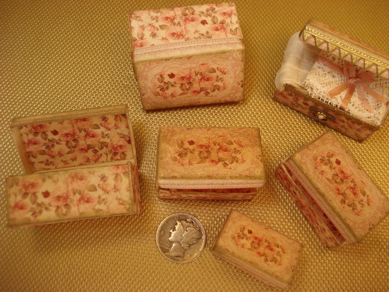 Miniature 1:12 Scale-set of 5 Trunks-shabby Cottage Roses Paper Kit 38 ...