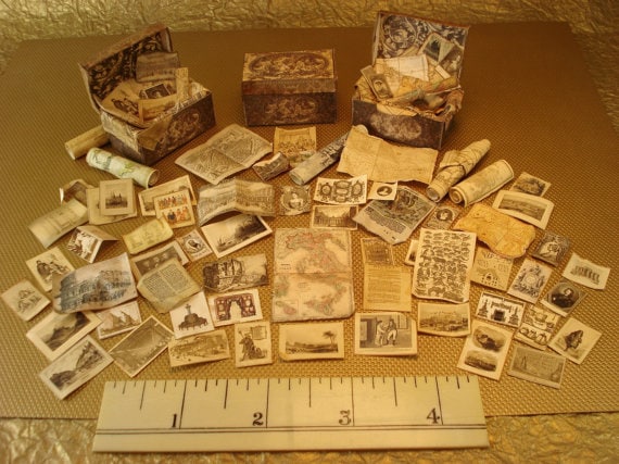 Miniature 1:12 Scale Antique Style Collection of Old World Papers, Maps ...