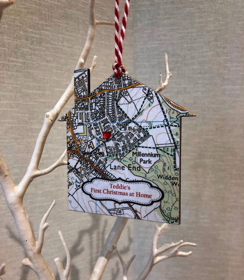 Personalised Baby's First Christmas Map Ornament, Handmade House Tree ...