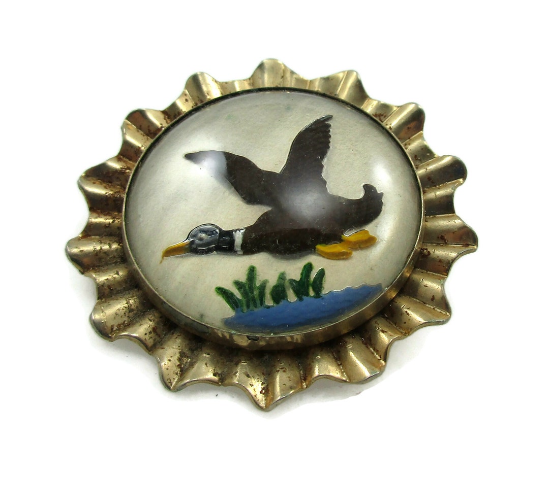 Gold Brooch Flying Duck Lucite Inlay Pin Brooch Vintage Jewelry ...