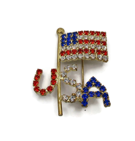 Red White Blue Flag American Flag Rhinestone USA Flag… - Gem