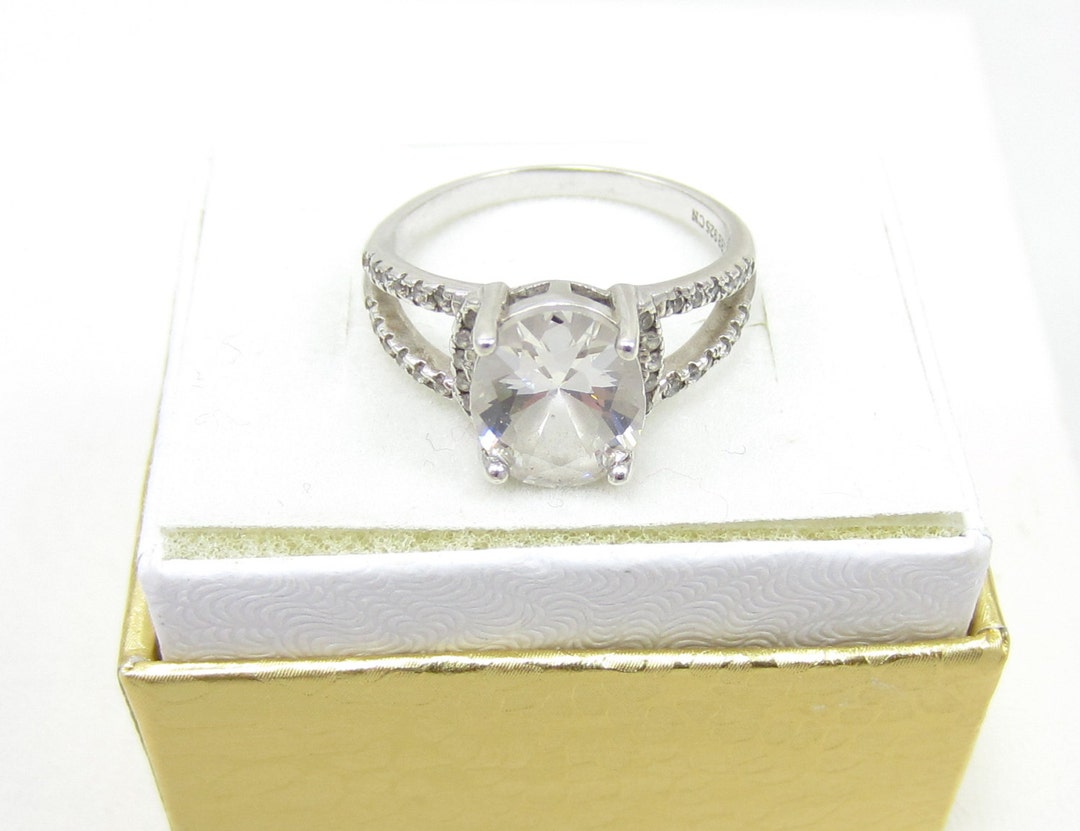 Sterling Silver 925 Oval Ring Cubic Zirconia Signed IBB 925 CZ Vintage ...