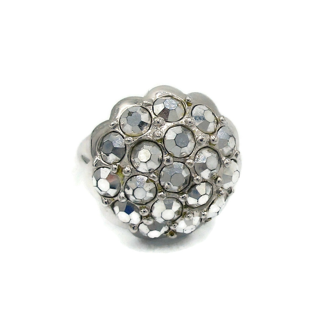 EMMONS Ring Silver Tone Marcasite Rhinestones Size 7 Adjustable ...