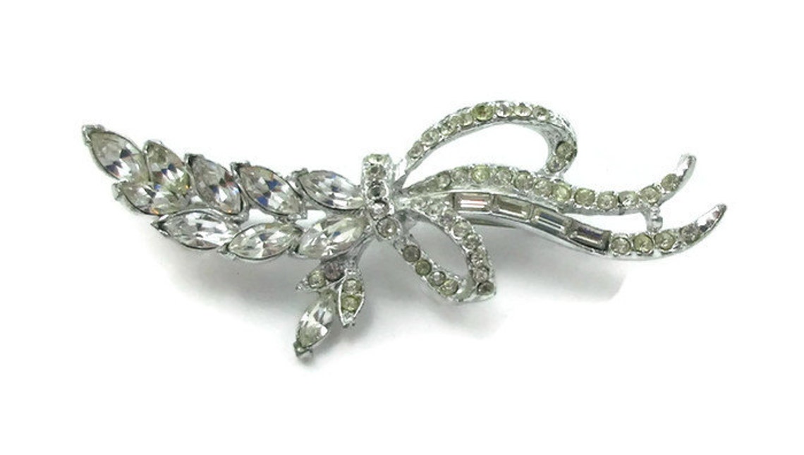 TOP Weiss Large Clear Rhinestone Silver Brooch Signed Floral | Etsy