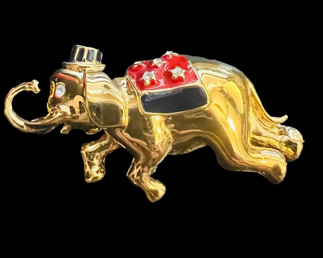 Vintage Monet Circus Elephant Brooch. Gold Tone. Rhinestones. Running ...