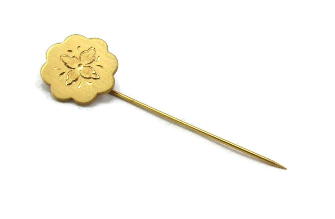 Gold Filled Hat Stick Pin Etched Design Gold Tone Brooch Victorian ...