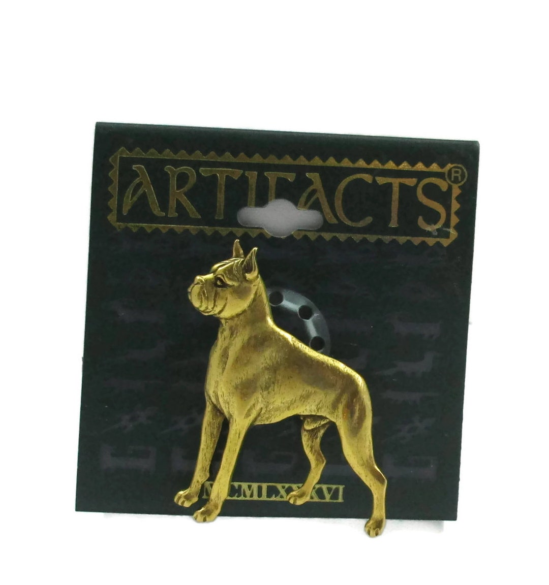 JJ Jonette Gold Tone Boxer Dog Bully Dog Pin Brooch Enamel Vintage ...