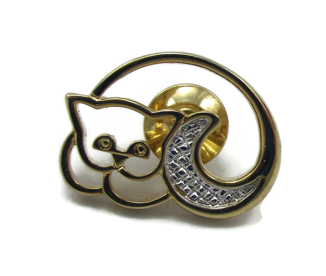Avon Gold Tone Kitty Cat Pin Silhouette Brooch Tie Tac Small Lapel ...