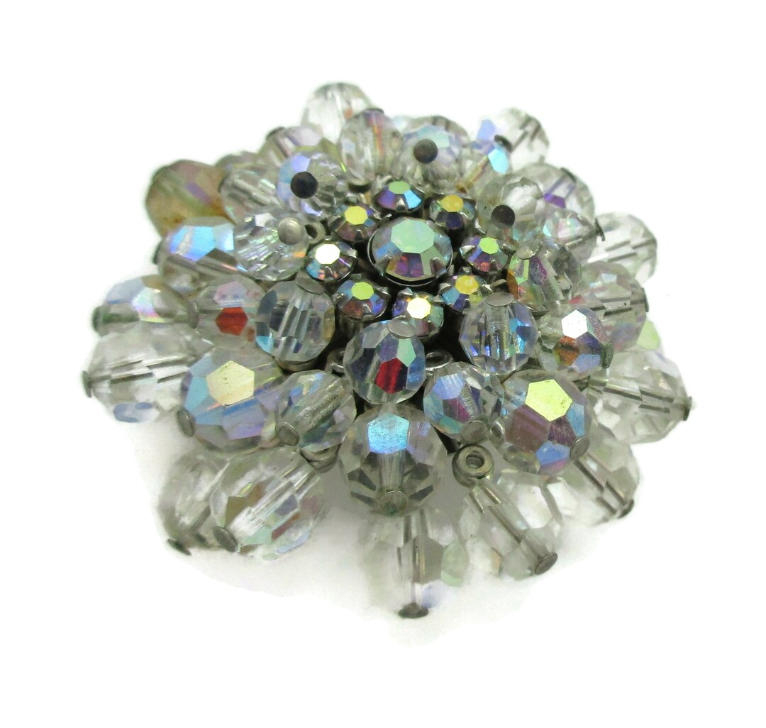 Crystal Bead Silver Brooch Pin Cluster Glass Faceted Beads Wedding ...