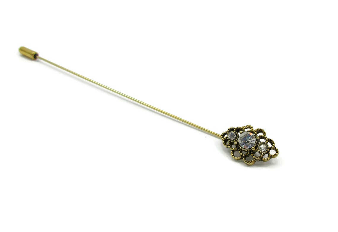 Clear Rhinestone Hat Stick Pin Gold Tone Victorian Brooch - Etsy