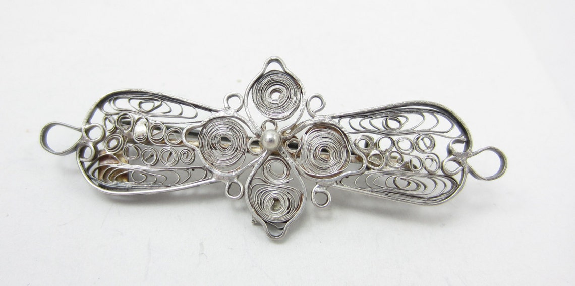 Old Peruvian 900 Wire Wrapped Brooch Pin Filigree Scroll Design Antique ...