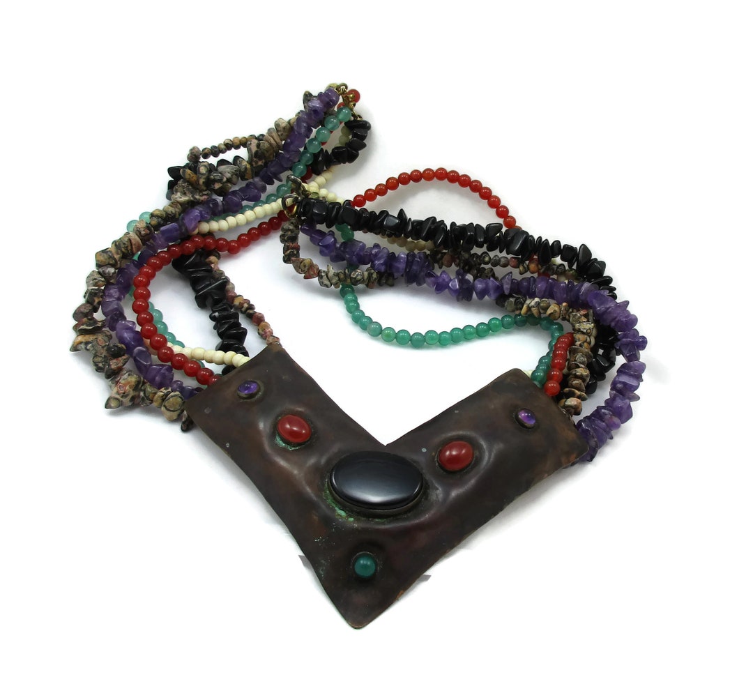 Tulla Booth Necklace Stone Bead Choker Bib 19 Inches Runway High End ...