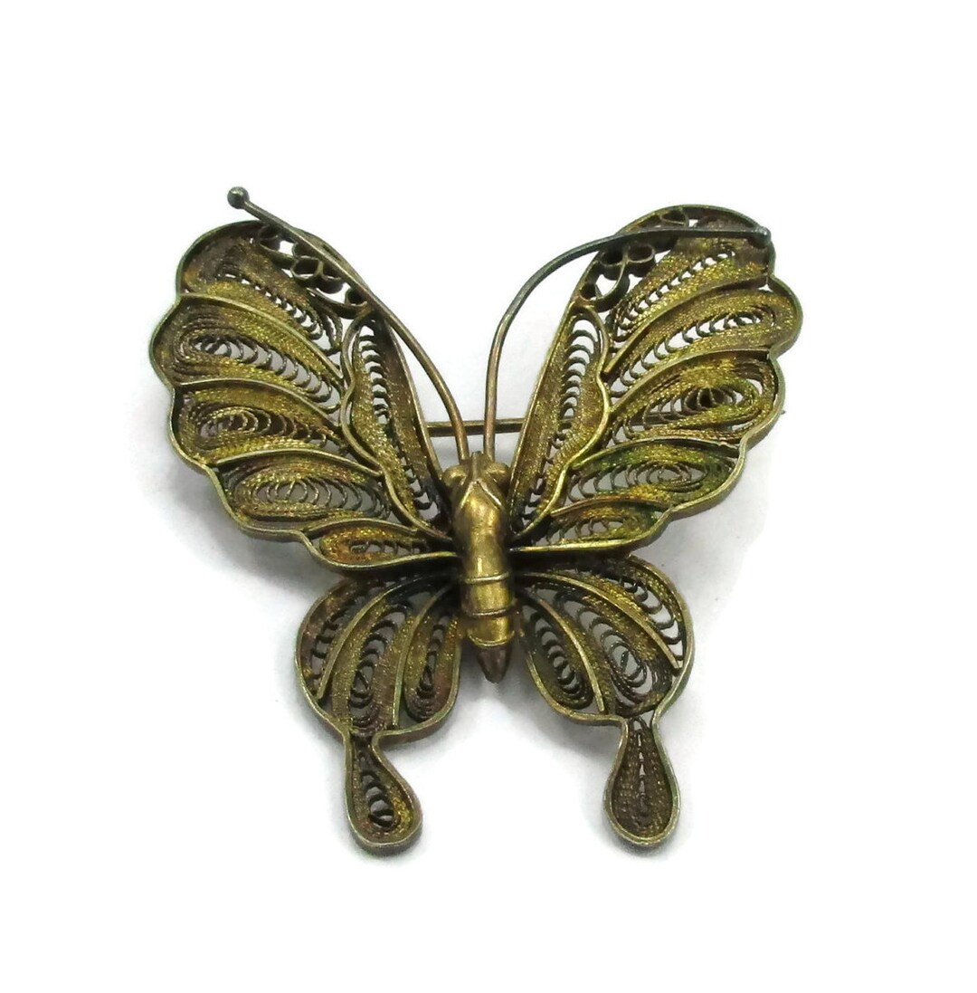 Vintage S925 Gold Wash Scroll Filigree Design Butterfly Pin Gold ...