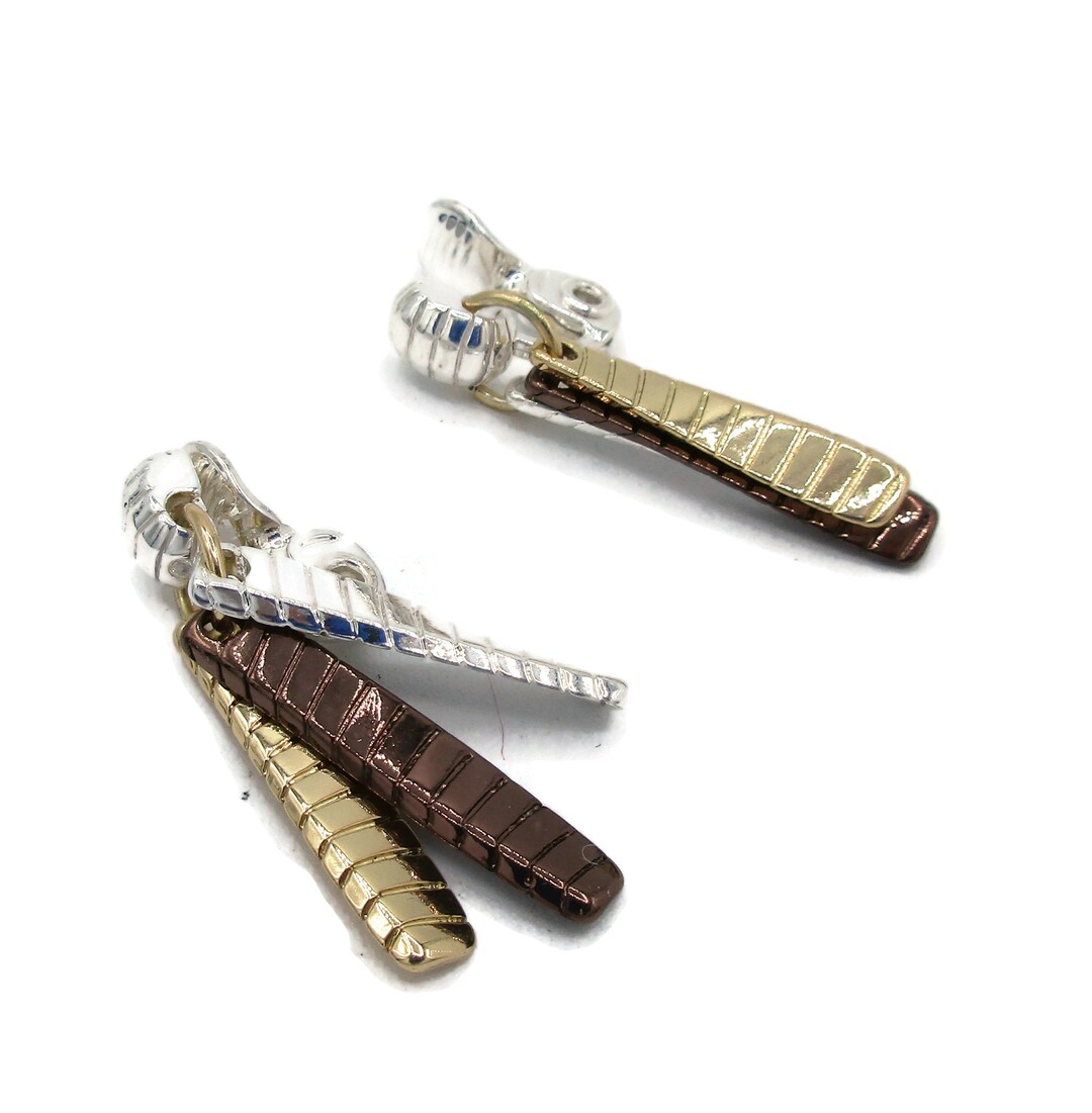 TJG Silver Gold Earrings Clip on Earrings Dangle Drop Mod 1980s ...