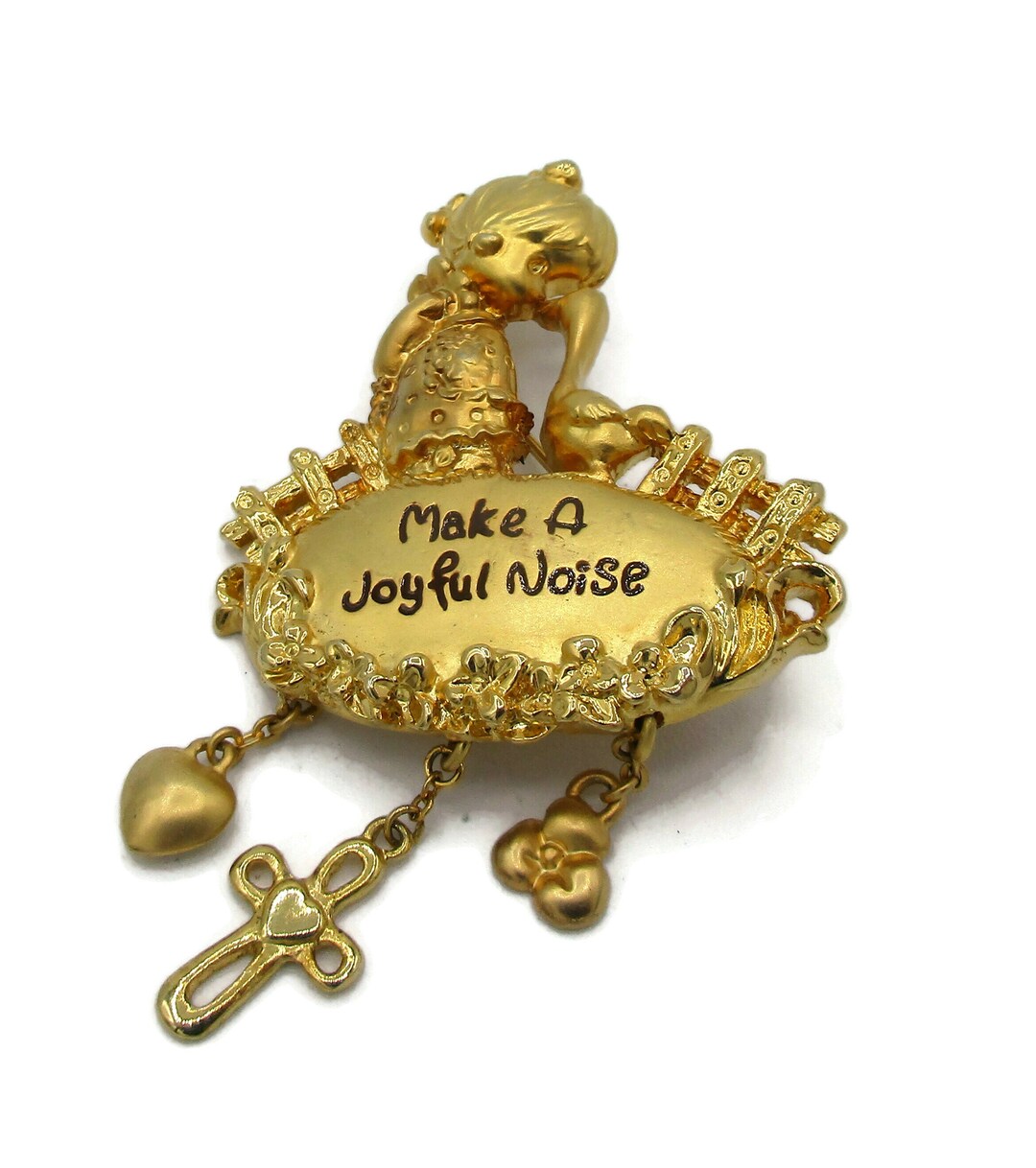 PMI Gold Tone Girl Duck Pin Brooch Figural Jewelry Make A Joyful Noise ...