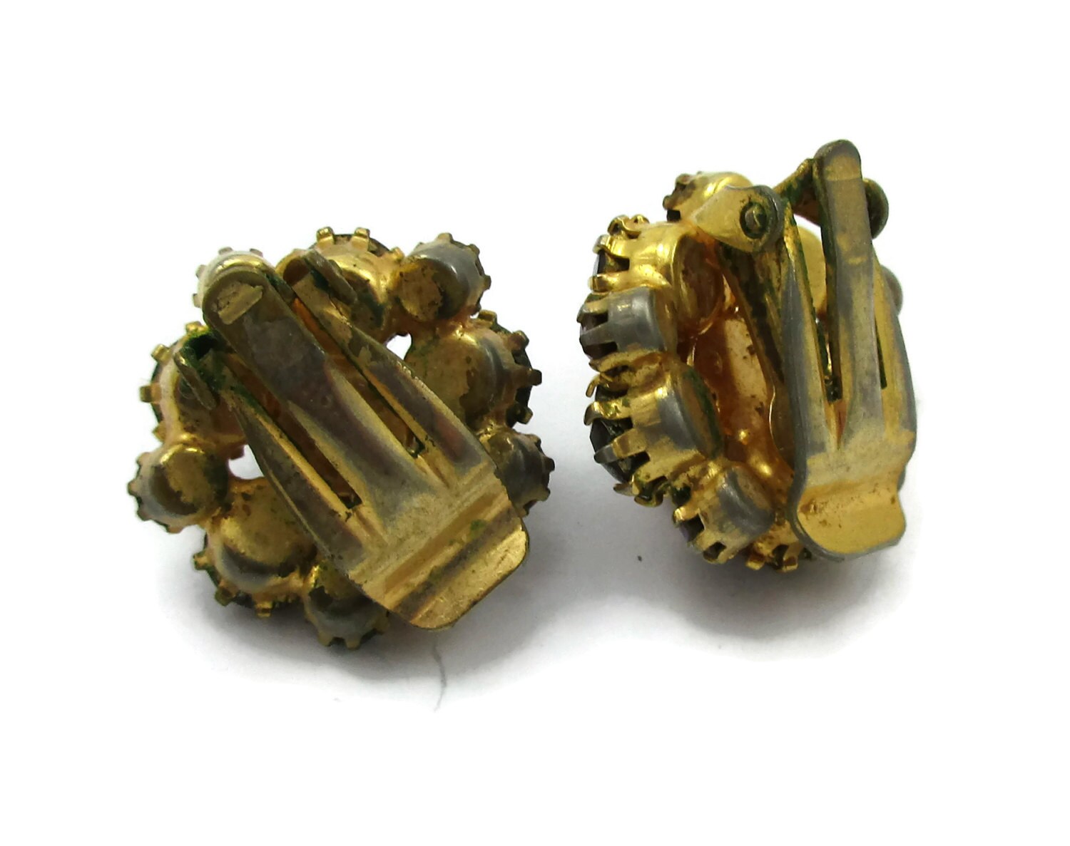 Brown Amber Aurora Borealis Gold Tone Clip Earrings Rhinestones Aurora ...