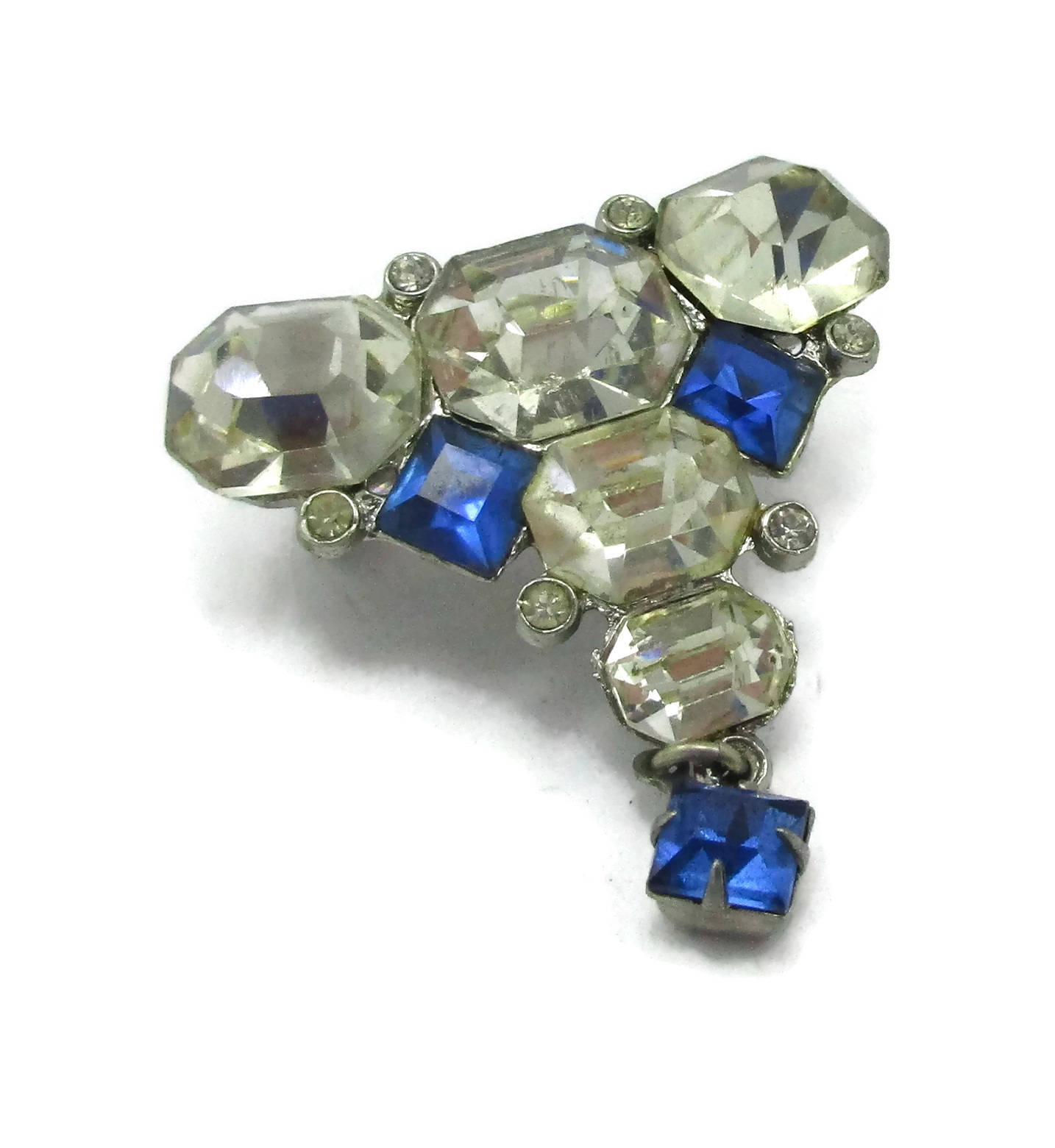 Silver Clear Blue Rhinestone Pin Brooch Triangle Shape Art | Etsy