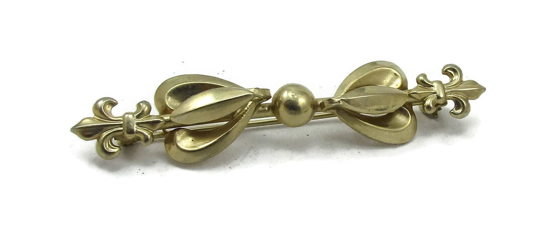 Gold Tone Bar Brooch Pin Fleur De Lis Gold Tone Designer Runway Estate ...