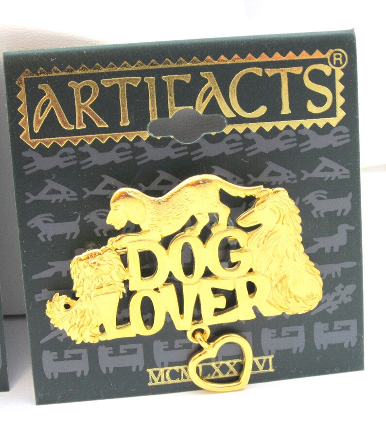 JJ Jonette Dog Lovers Heart Pin Brooch Brass Pewter Gold Tone Vintage ...