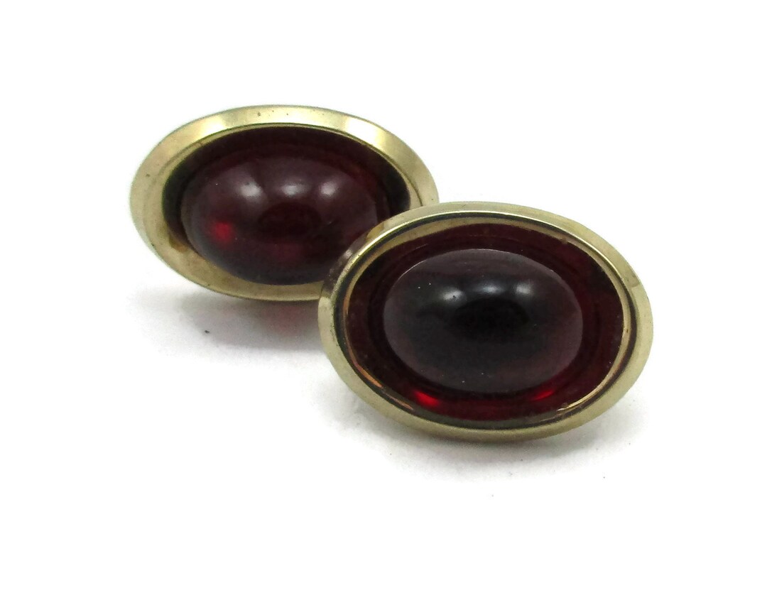 Anson Gold Tone Cufflinks Red Glass Stones Oval Fancy Groom Wedding ...