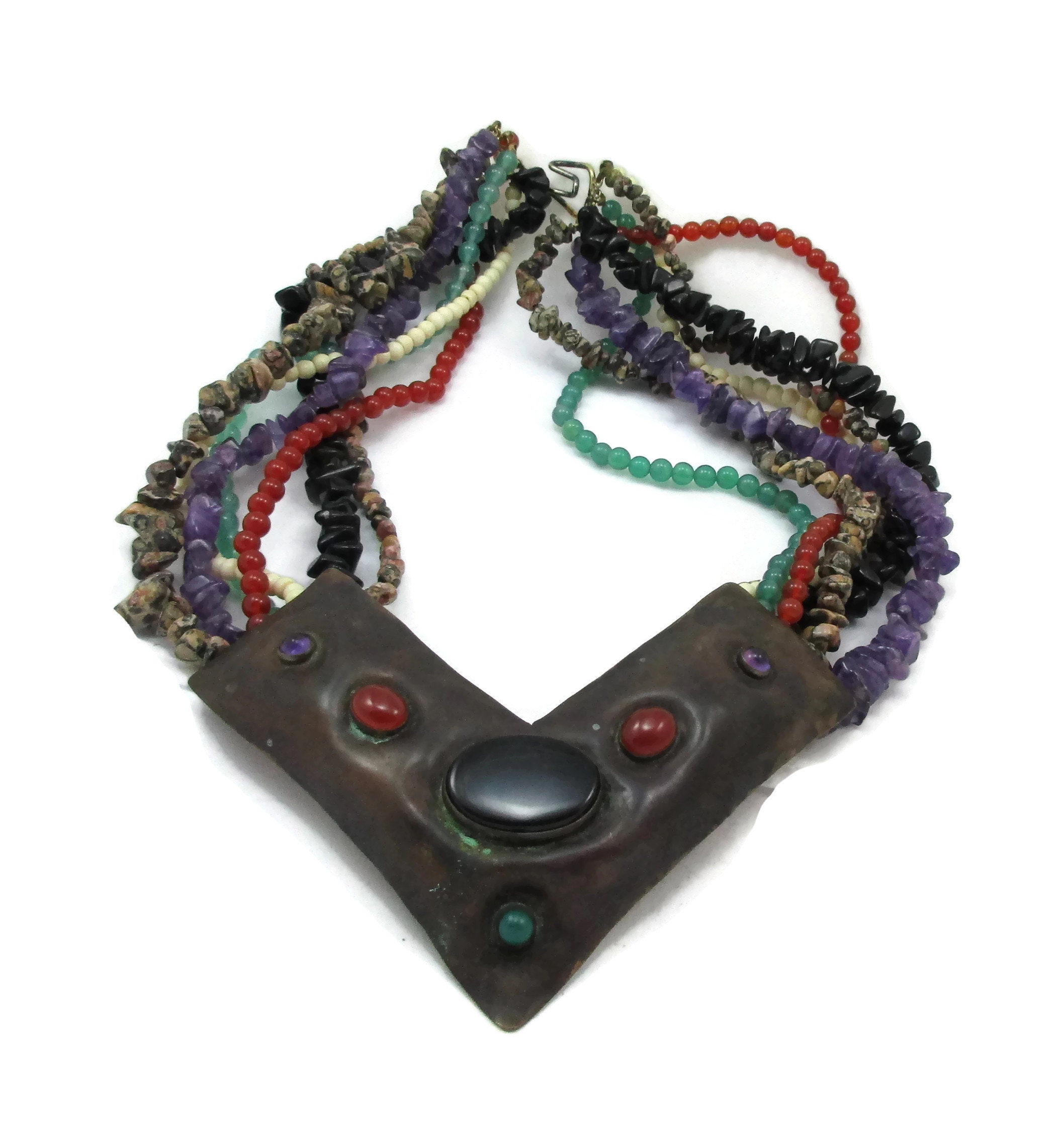Tulla Booth Necklace Stone Bead Choker Bib 19 Inches Runway High End ...
