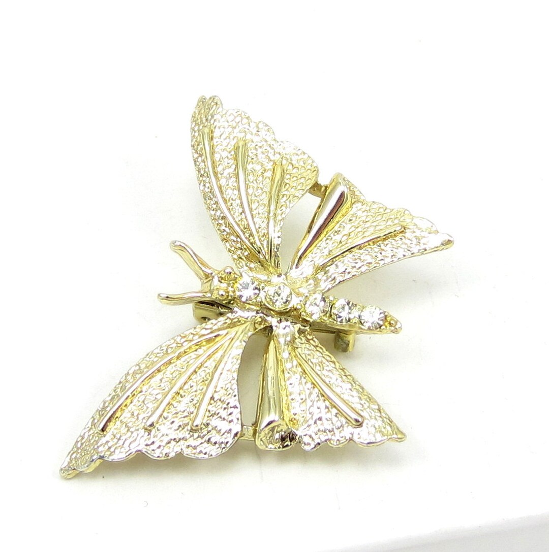 Gerry's Gold Tone Butterfly Pin Rhinestone Insect Brooch Shawl Scarf ...