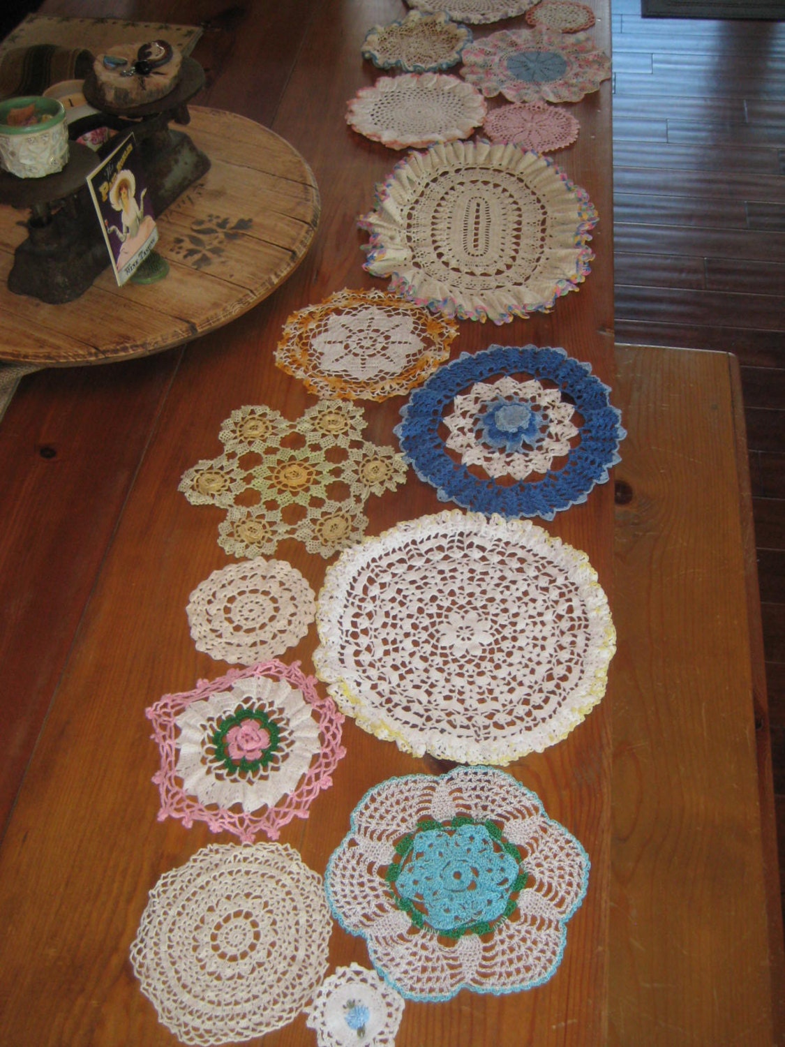 Mixed Colors Crocheted Doily Table Runner Vintage Made to | Etsy