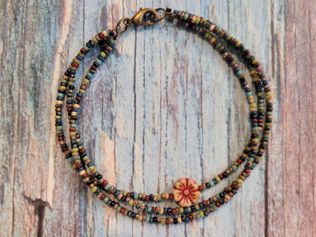 Miyuki Mediterranean Mix Seed Bead Bracelet With Hibiscus Flower Charm ...