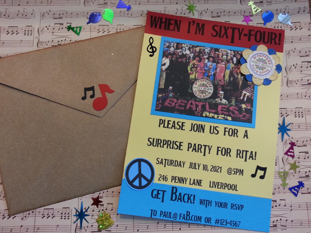 When I'm 64 Birthday Party Invitation: Beatles Theme - Etsy