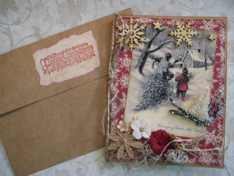 Rustic Christmas Card Bringing Home the Tree Country - Etsy