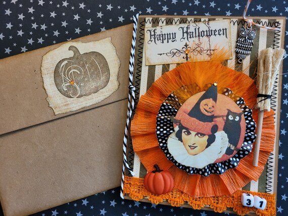 Crepe Paper Rosette Halloween Card Vintage Halloween Image - Etsy