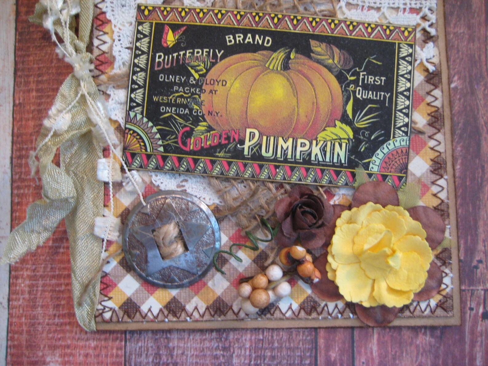 Vintage Style Thanksgiving Card Pumpkin Crate Label Rustic | Etsy