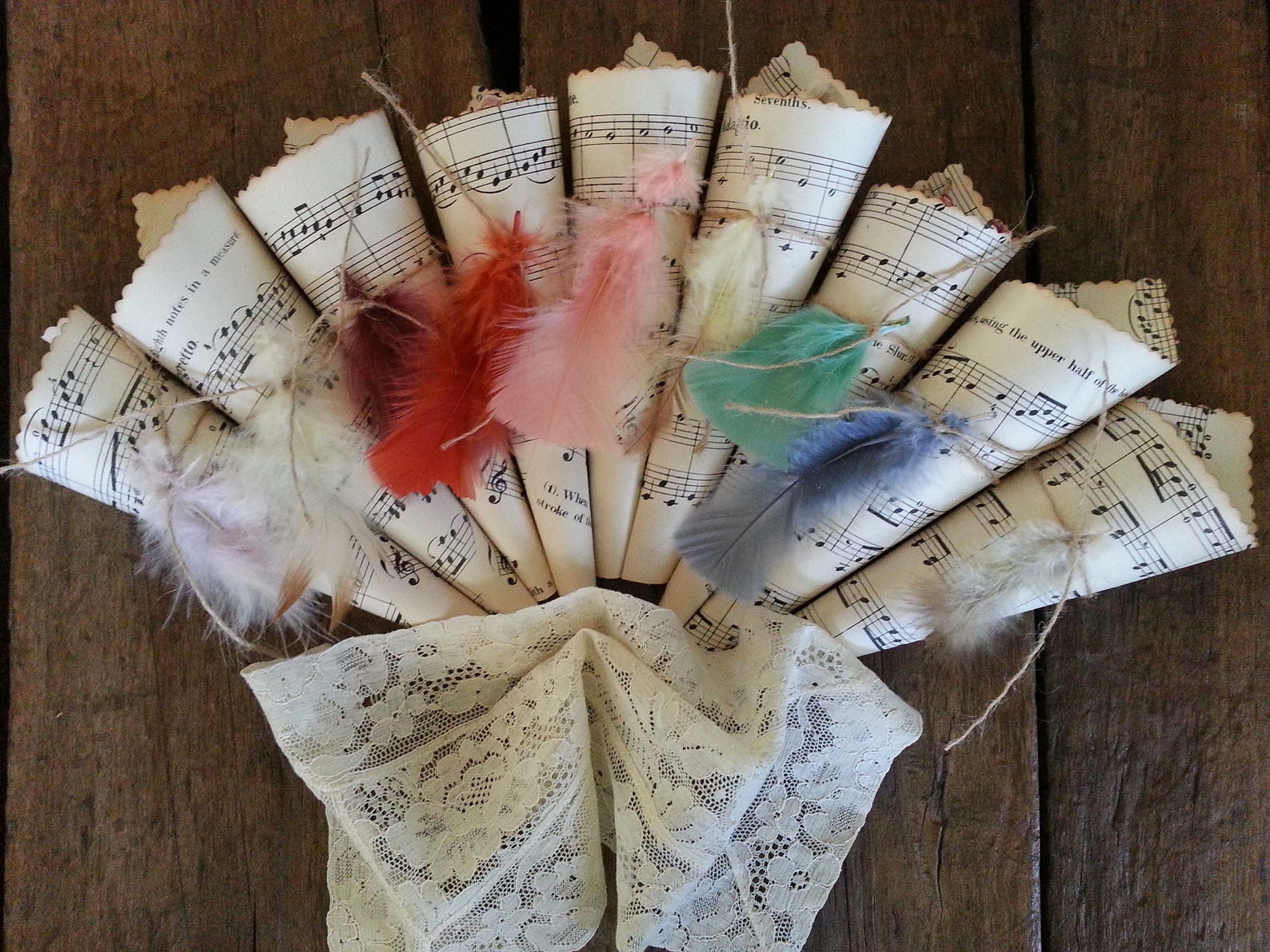 Vintage Music Notes Confetti Cones: Wedding Toss With Feathers ...
