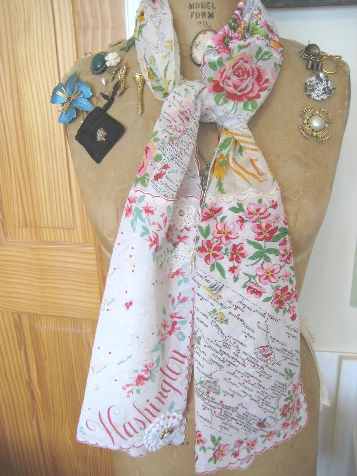 Personalized Vintage State Hankie Scarf: Upcycled Travel Scarf - Etsy