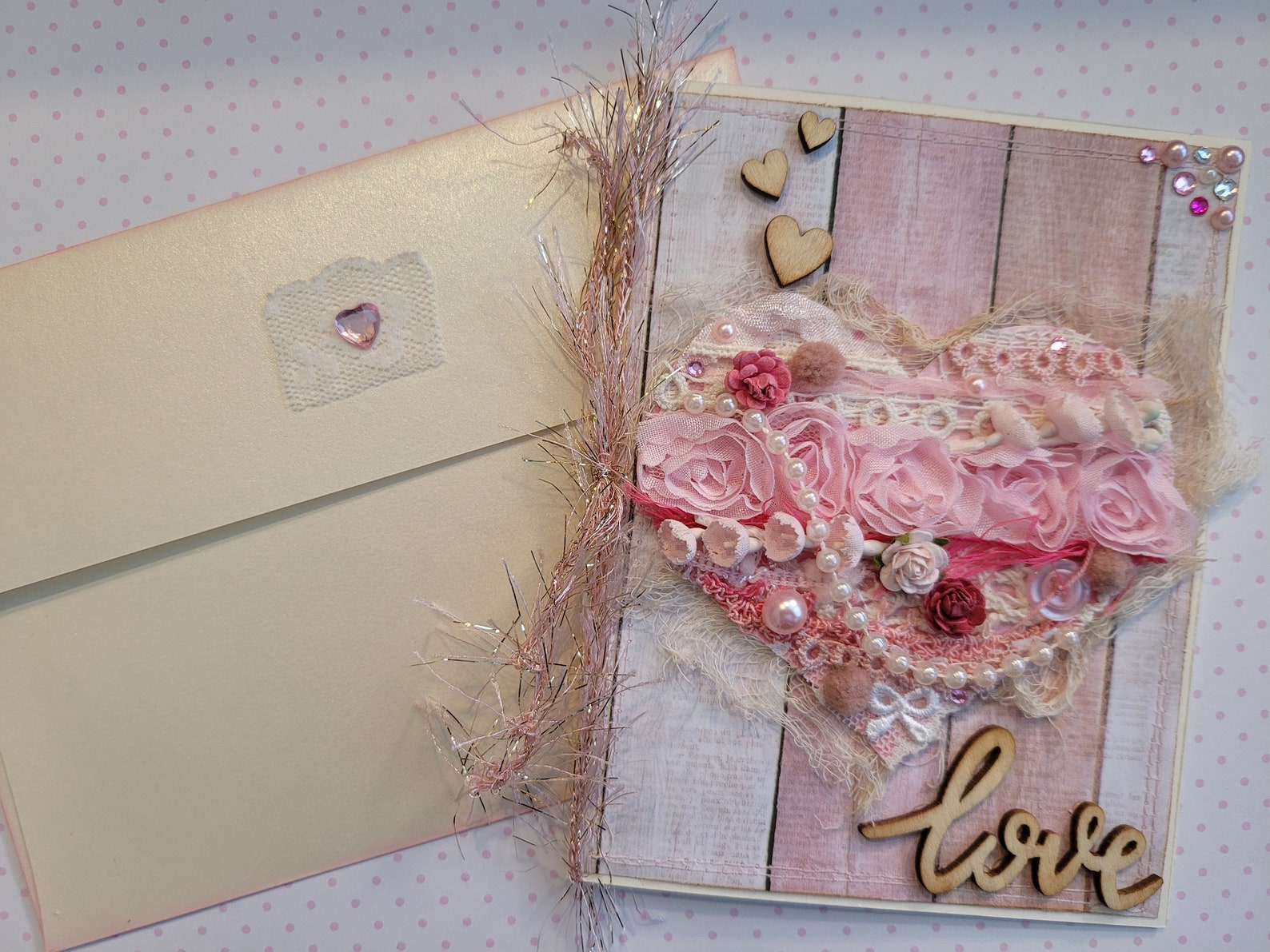 Tattered Heart With Vintage Trims Flowers and Pearls - Etsy