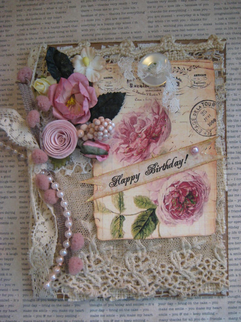 Vintage Lace Birthday Card: Shabby Chic Roses & Doilies - Etsy