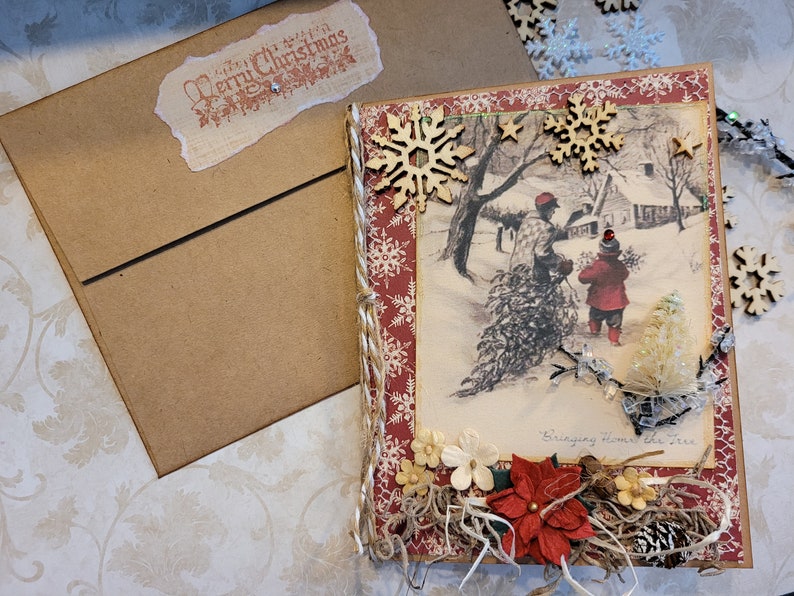 Rustic Christmas Card Bringing Home the Tree Country - Etsy